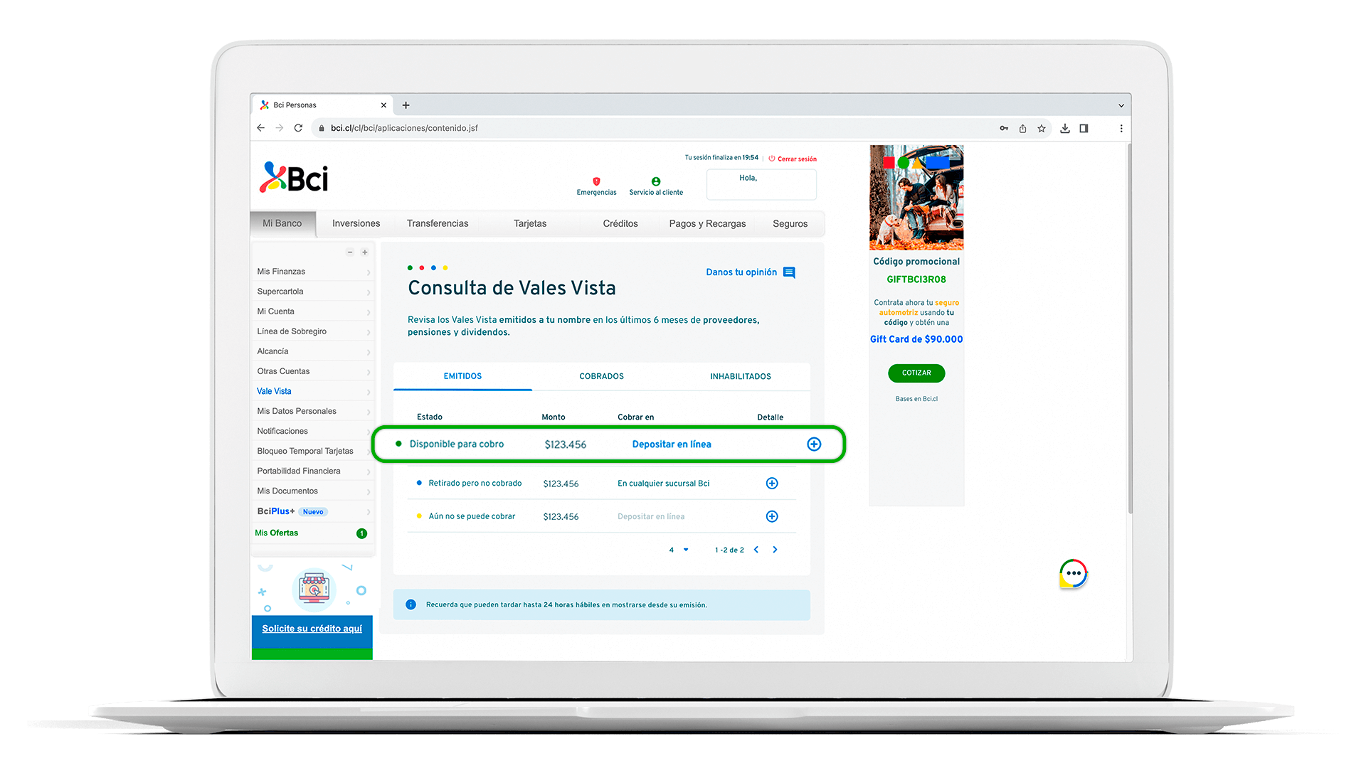 ¿Cómo cobrar tus Vales Vista desde Banco en Línea? | Banco Bci