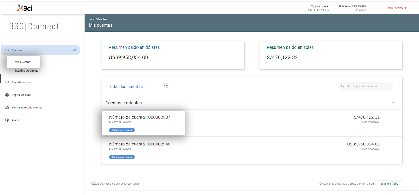 Módulo Cuentas | Banco Bci Miami